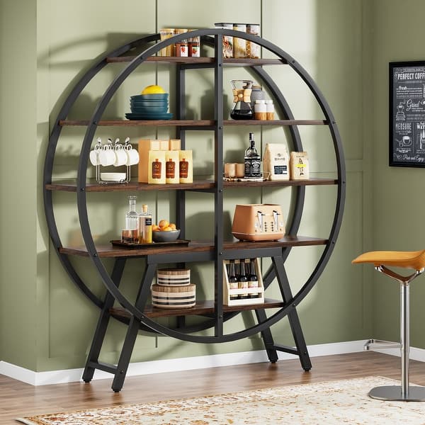 67" Tall Bookshelf 5-tier Round Bookcase for Living Room Display Shelf - Bed Bath & Beyond ...